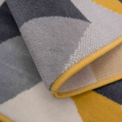 Yellow Ochre Grey Kaleidoscope Geometric Living Room Rug 60x110cm | DIY ...