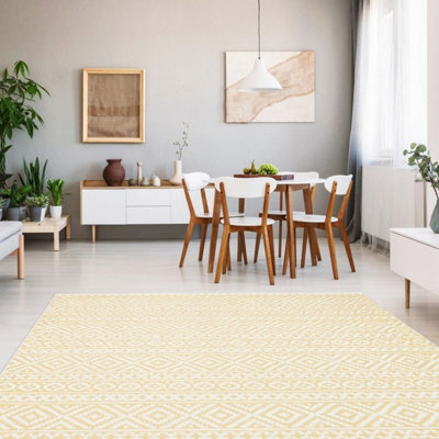 Yellow Outdoor Rug, Geometric Stain-Resistant Rug For Patio Decks, 3mm ...