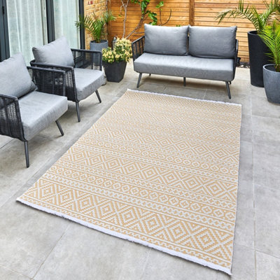 Yellow Outdoor Rug, Geometric Stain-Resistant Rug For Patio Decks, 3mm ...
