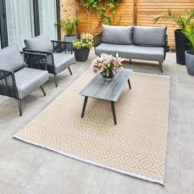 Yellow Outdoor Rug, Geometric Stain-Resistant Rug For Patio Decks, 3mm ...