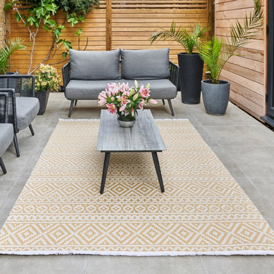 Yellow Outdoor Rug, Geometric Stain-Resistant Rug For Patio Decks, 3mm ...