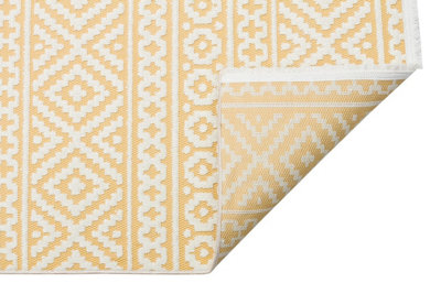 Yellow Outdoor Rug, Geometric Stain-Resistant Rug For Patio Decks, 3mm ...
