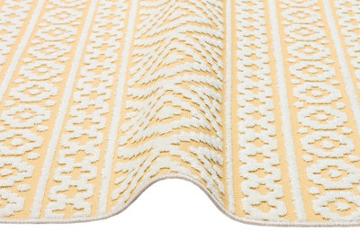 Yellow Outdoor Rug, Geometric Stain-Resistant Rug For Patio Decks, 3mm ...