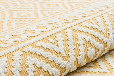 Yellow Outdoor Rug, Geometric Stain-Resistant Rug For Patio Decks, 3mm ...