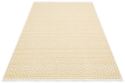 Yellow Outdoor Rug, Geometric Stain-Resistant Rug For Patio Decks, 3mm ...