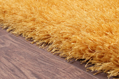 Yellow Plain Shaggy Modern Sparkle Easy to Clean Rug For Dining Room ...