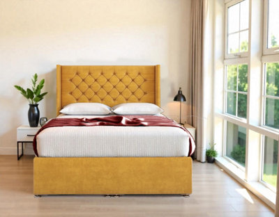 Yellow Plush Velvet Dior Divan Bed Set with 48"Wingback Chesterfield ...