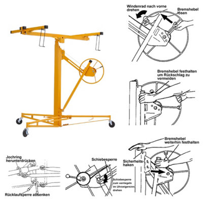 Yellow Profession Mobile 11ft Drywall Hoist Plasterboard Lifter Caster ...