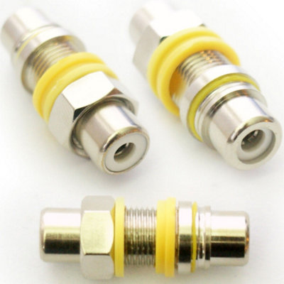 Yellow RCA PHONO Female Panel Mount Coupler Adapter Wall Plate Chassis ...