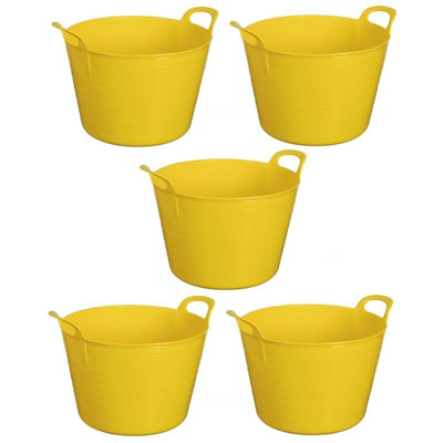 Yellow Set Of 5 Plastic Flexi Tub Storage Bucket 42L Builders Garden ...