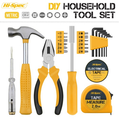 Yellow Small Mini DIY Household Tools Kit Set 24 Pc With Tool Box Hi-Spec