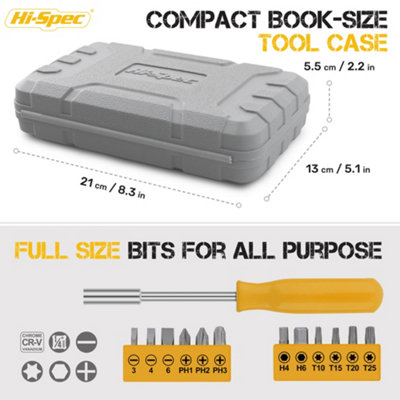 Yellow Small Mini DIY Household Tools Kit Set 24 Pc With Tool Box Hi-Spec