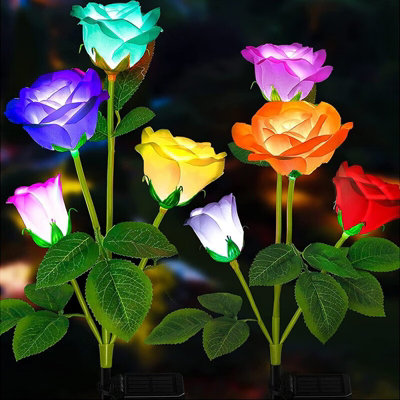Yellow Solar-Powered Outdoor 4-Head Rose Decorative Landscape Light