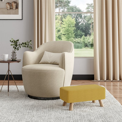Yellow Tofu-shaped Footrest with Solid Wooden Legs