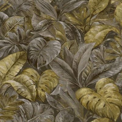 Yellow Tropical Jungle Wallpaper Leaves Artistic Canvas Finish Paste ...