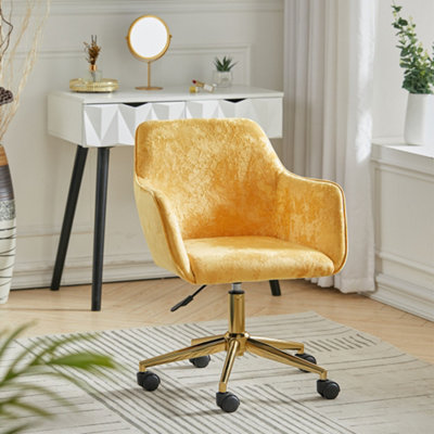Yellow Velvet Upholstered Home Office Swivel Task Chair with Gold Base ...
