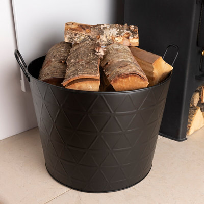 Yew Small Fireside Log Bucket Contemporary Design Iron Matte Black ...