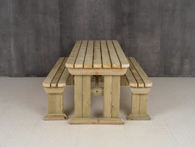 Yews Picnic Bench - Wooden Rounded Garden Table and Bench Set (6ft ...