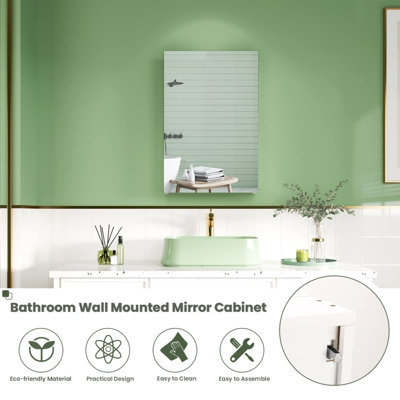 Yohood Single Door Bathroom Mirror Cabinet Wall Mount - 40cm x 60cm
