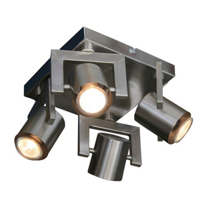 Yorkie Spotlight Satin Nickel GU10 4-Plate Square Quad Ceiling Light ...