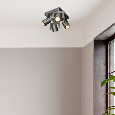 Yorkie Spotlight Satin Nickel GU10 4-Plate Square Quad Ceiling Light ...