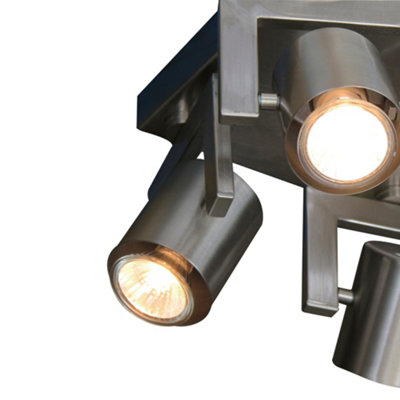 Yorkie Spotlight Satin Nickel GU10 4-Plate Square Quad Ceiling Light ...