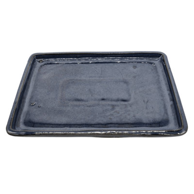 Yorkshire Bonsai 28cm Glazed Bonsai Pot Drip Tray Rectangle Blue