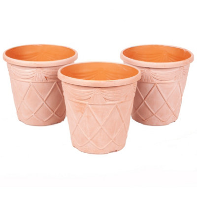 You Garden - 3 x 10in Terracotta Tuscany Roman Planters - Supplied as ...