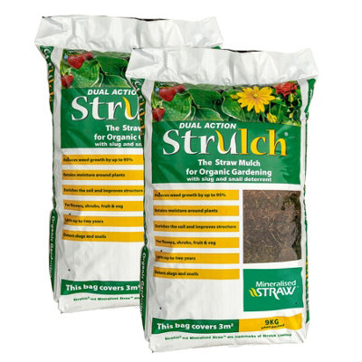 YouGarden 2 x 9kg Bags Strulch Mineralised Straw Mulch, Garden Mulch ...