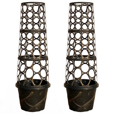 YouGarden Pair of Tower Pot Flower Planters with Trellis Frames for ...