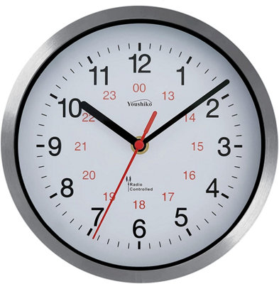 Youshiko Radio Controlled Wall Clock Premium Quality, Silver Bold ...