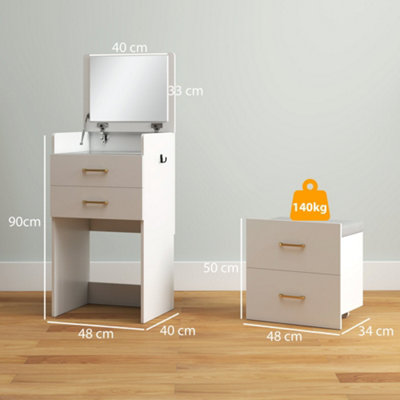 Yova White Compact Dressing Table and Stool Set with Storage and Mirror