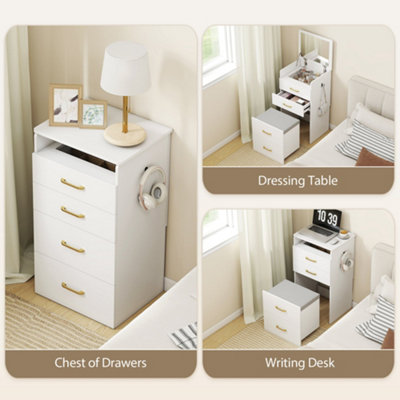 Yova White Compact Dressing Table and Stool Set with Storage and Mirror