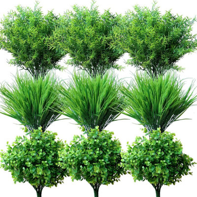 Yxyqr 18 Bundles Artificial Plants Grass Indoor Outdoor UV Resistant ...