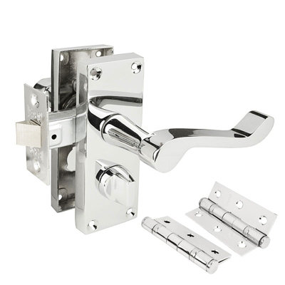 Z206 Privacy Door Handle Packs, Polished Chrome, 75mm Latch & Hinges ...