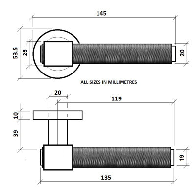 Z721 Knurled Lever Collar Door Handle, Matt Black/Satin Brass - Handlestore