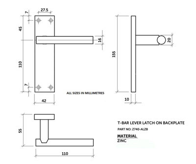 Z740 T Bar Matt Black Door Handles, Modern Lever on Latch Backplate ...