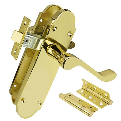 Z75 Shaped Scroll Door Handle Packs, Brass, 75mm Latch, 3 inch Hinges ...