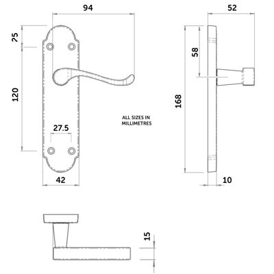 Z775 Black Door Handles, Shaped Scroll Latch, 168mm x 42mm - Handlestore