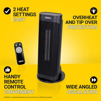 Zanussi Electric Tower Heater 2000W Compact Freestanding Ceramic Fan ...
