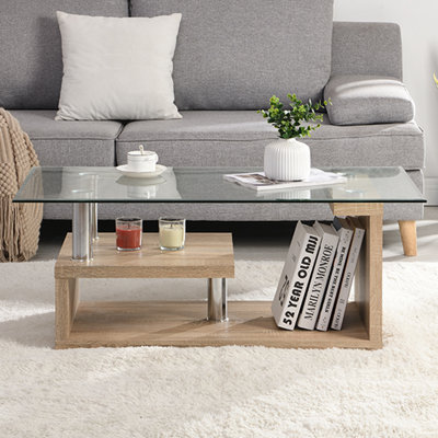 Zariah Coffee Table Clear Glass Top Coffee Table for Living Room Centre Table Tea Table for