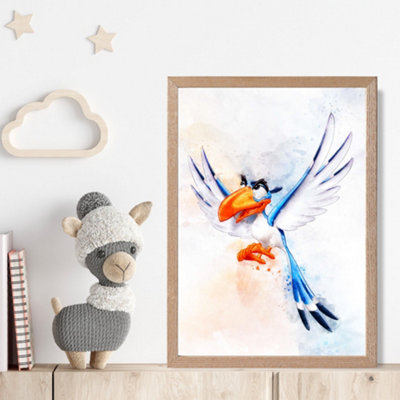 Zazu Watercolour Lion King Framed Print SIZE: A4 with Oak Frame