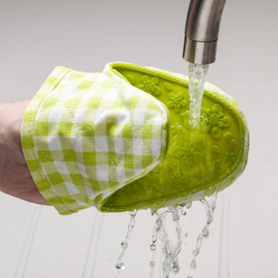 Zeal Silicone Hot Grab Mini Oven Mitt, Gingham, Lime green