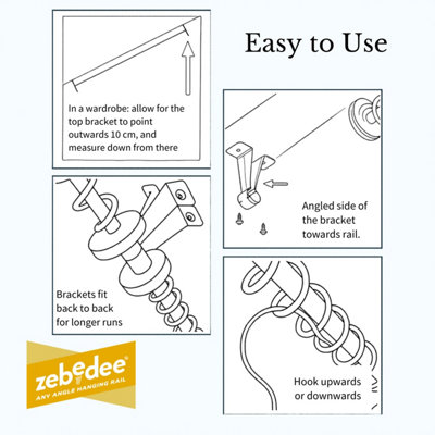 Zebedee Any Angle Sloping Clothes Rail for Angled Wardrobes, Loft ...