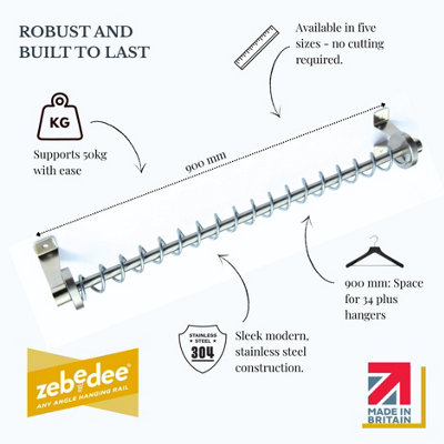 Zebedee Any Angle Sloping Clothes Rail for Angled Wardrobes, Loft ...