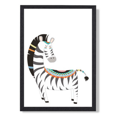 Zebra Tribal Animal Art Print with Black Frame SIZE: A4