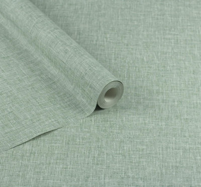 Zed Decor Sage Green Textured Linen Wallpaper - Subtle Sheen Bounces ...