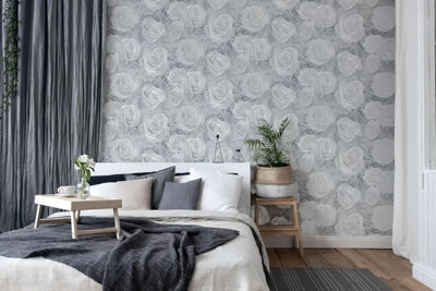 Zed Decor Soft Grey Roses Wallpaper - Chic, Modern, Beautiful Artistic ...