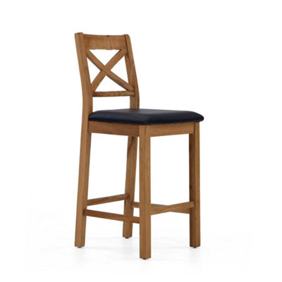 ZELAH OAK CROSS BACK BAR STOOL WITH BLACK FAUX LEATHER SEAT - BY ...