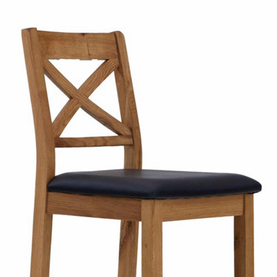 ZELAH OAK CROSS BACK BAR STOOL WITH BLACK FAUX LEATHER SEAT - BY ...